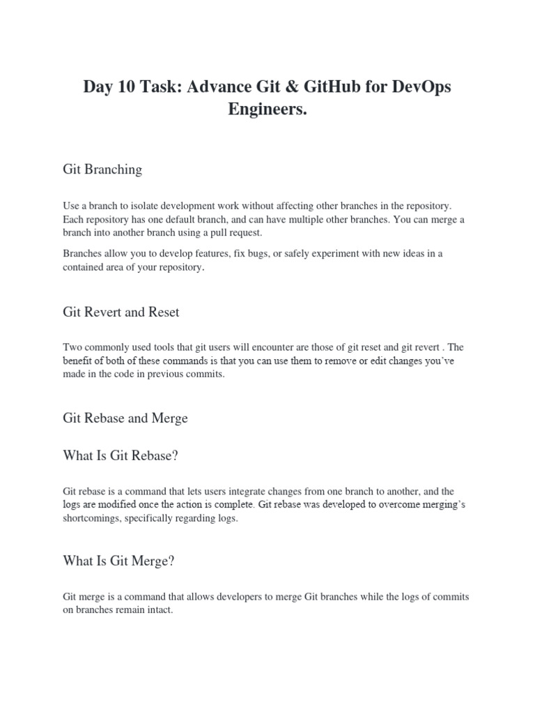 Day 10 Task: Advance Git & Github For Devops Engineers | PDF | Computer Science | Software ...