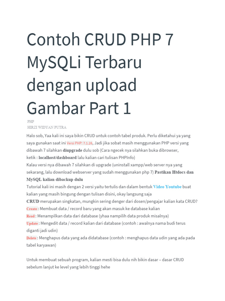 Contoh CRUD PHP 7 MySQLi Terbaru Dengan Upload Gambar Part 1 | PDF Contoh CRUD PHP 7 MySQLi Terbaru Dengan Upload Gambar Part 1 | PDF