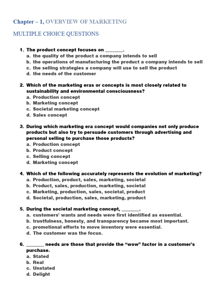 Multiple Choice Questions | PDF | Sales | Marketing