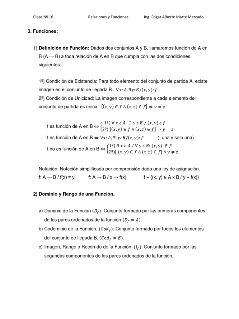 Clase #16 Funciones | PDF | Función (Matemáticas) | Matemática Elemental