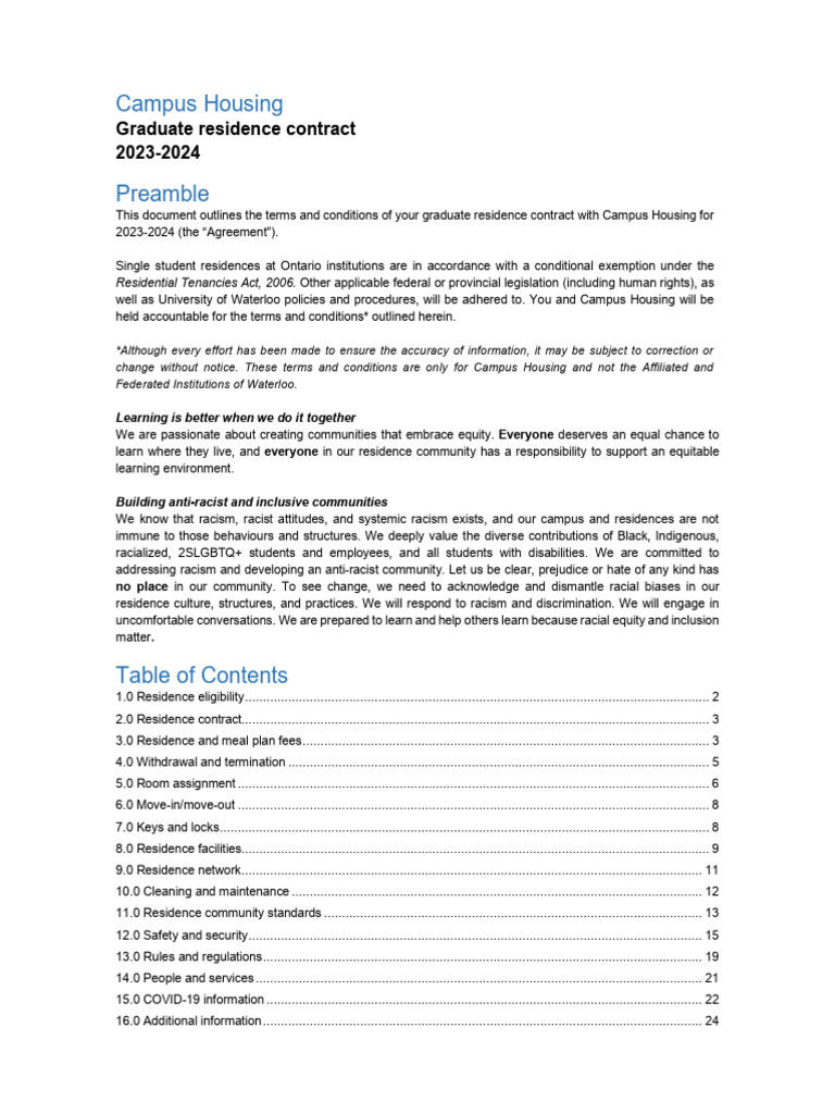 UW Single Graduate Residence Contract 2023-2024 | PDF | Computer ...