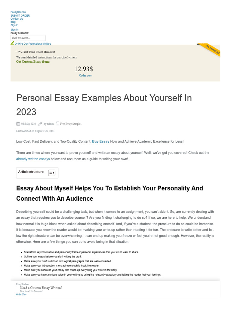 Free Short Essay Examples and Description About Yourself Sample - Essay Kitchen | PDF | Essays ...