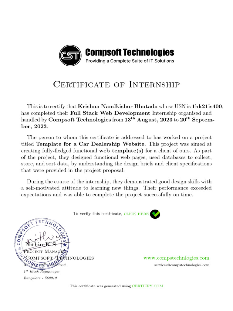 Internship Certificate | PDF | Computers