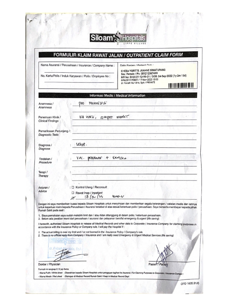 Formulir Klaim Rawat Jalan Siloam Pdf