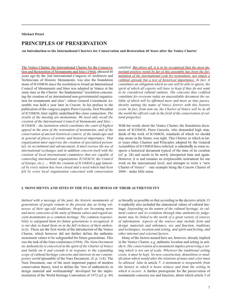 Venice Charter: Heritage Conservation | PDF