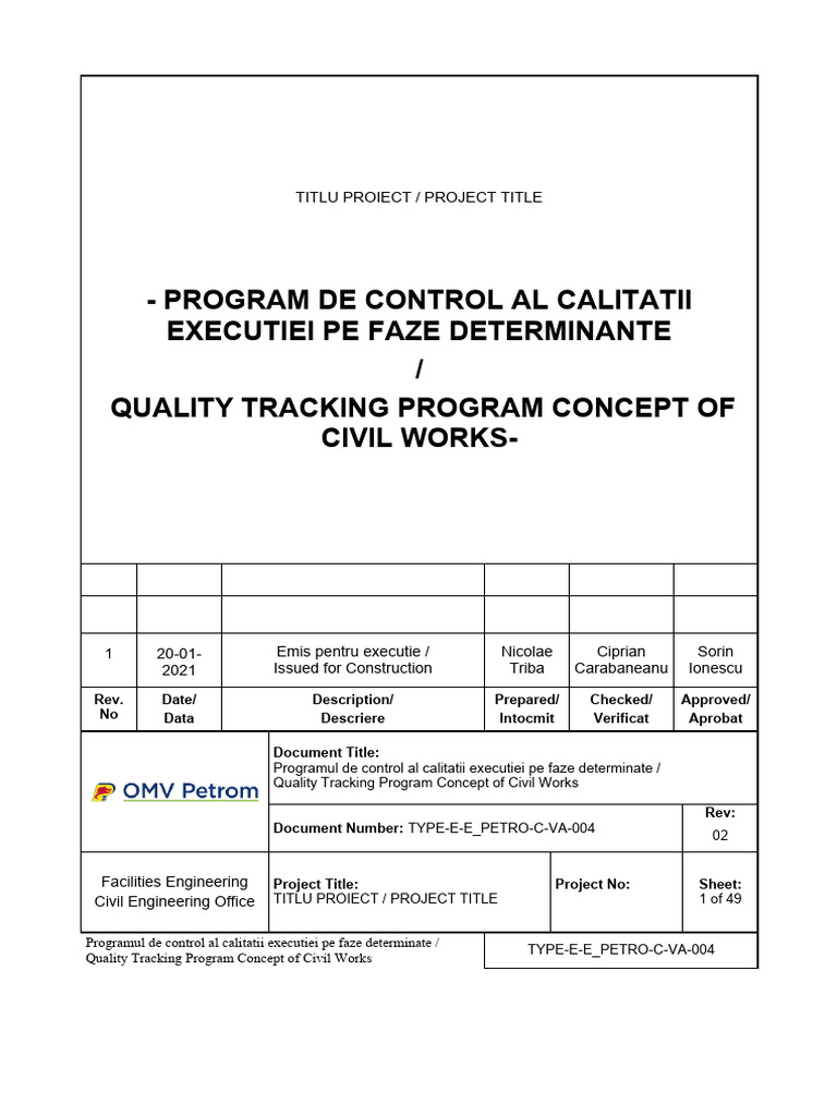 TYP E E - PETRO C VA 004 - 01 Model of Quality Control Program | PDF | Real Estate | Engineering