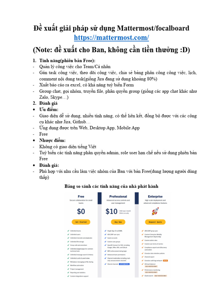 Đề xuất giải pháp sử dụng Mattermost | PDF
