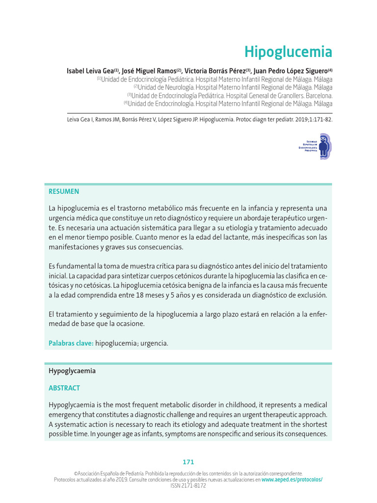 Hipoglucemia en Pediatría: Diagnóstico y Tratamiento | PDF ...