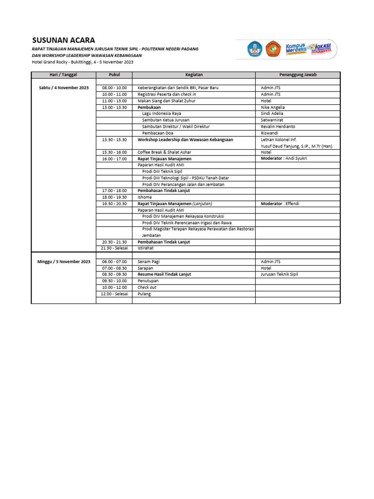 Susunan Acara RTM JTS 2023 | PDF