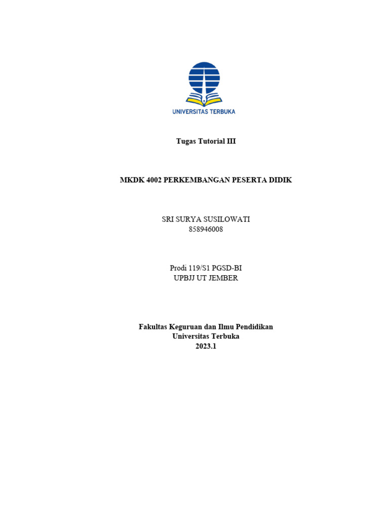 Tugas Tutorial III PPD Sri Surya S 858946008 | PDF