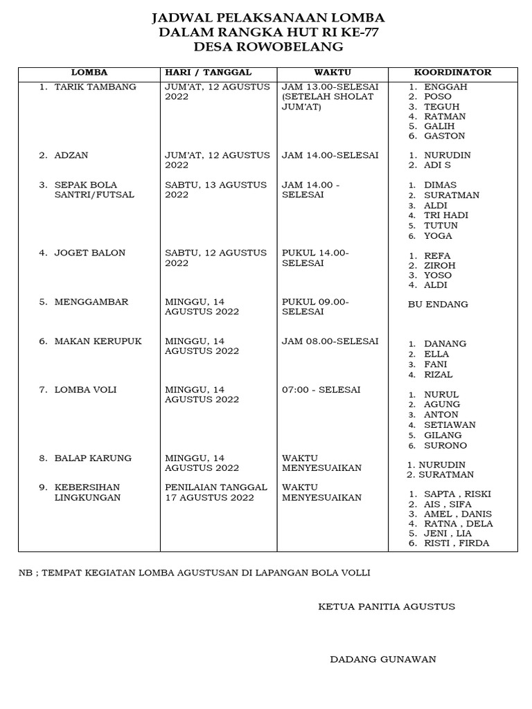 Jadwal Pelaksanaan Lomba | PDF
