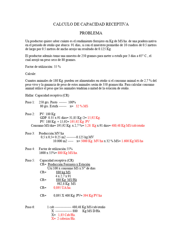 Calculo de La Capacidad Receptiva | PDF