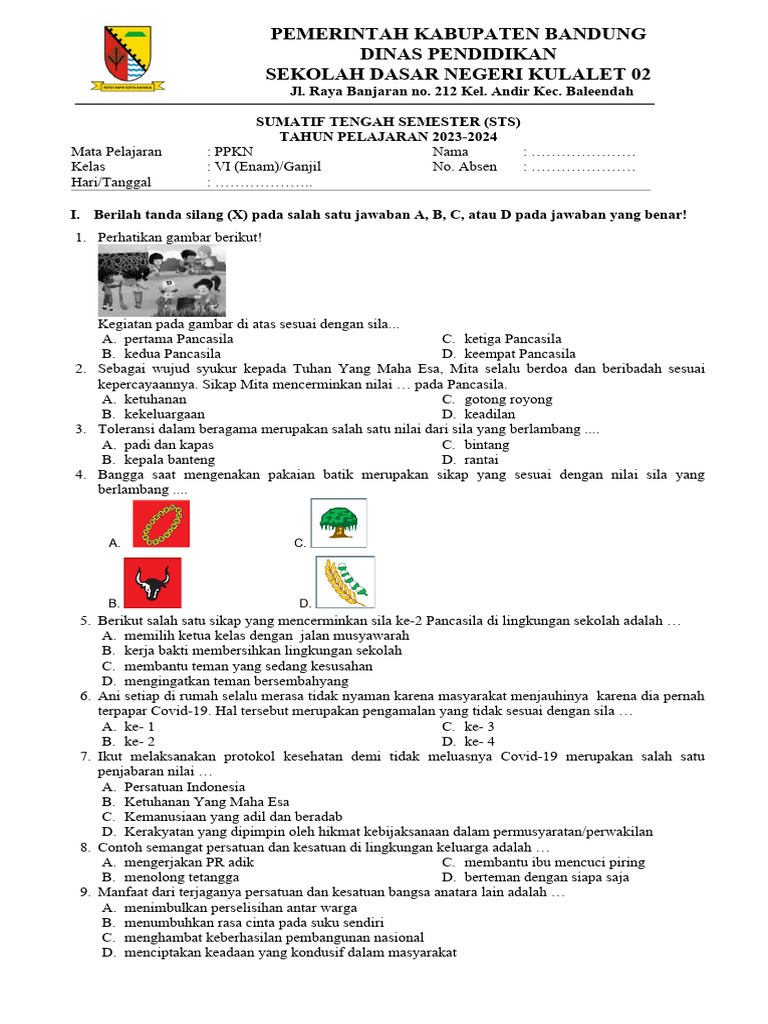 Soal STS PPKN Kelas VI 2023-2024 | PDF | Ilmu Sosial | Kesehatan Holistik