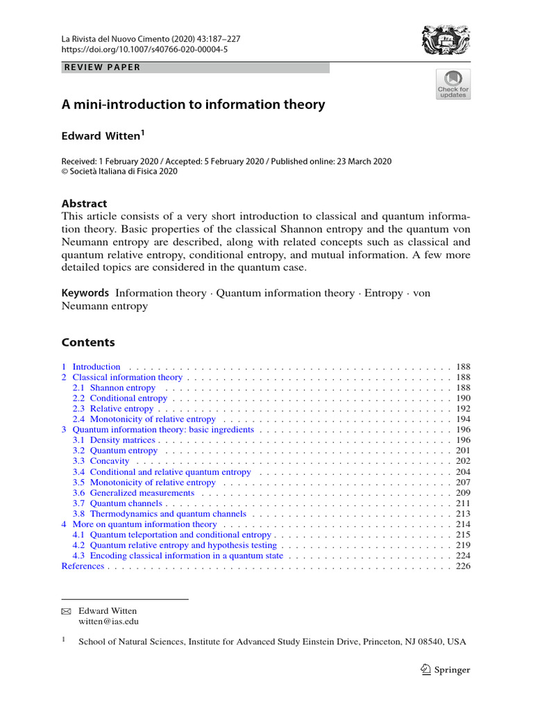 A Mini-Introduction To Information Theory | PDF | Matrix (Mathematics ...