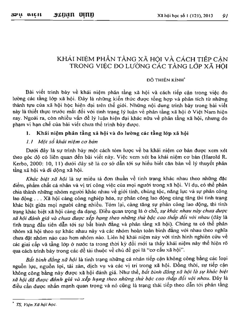 Khai Niem Phan Tang Xa Hqi Va Cach Tiep Can Trong Viec Do LL/CJNG Cac Tang L 6 P Xa H'Oi | PDF