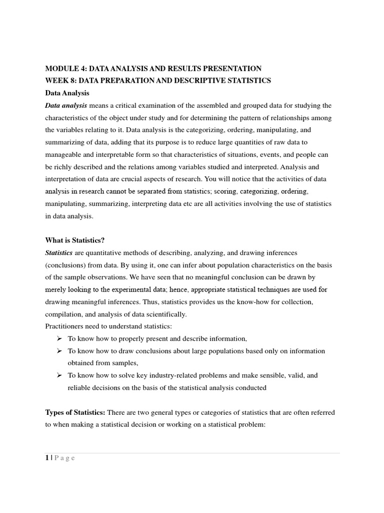 Data Analysis and Descriptive Statistics | PDF | Statistics ...