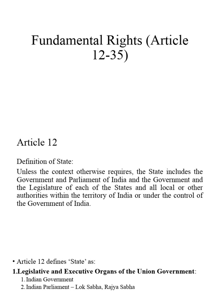 Fundamental Rights: Articles 12-35 Overview | PDF | Government Of India ...