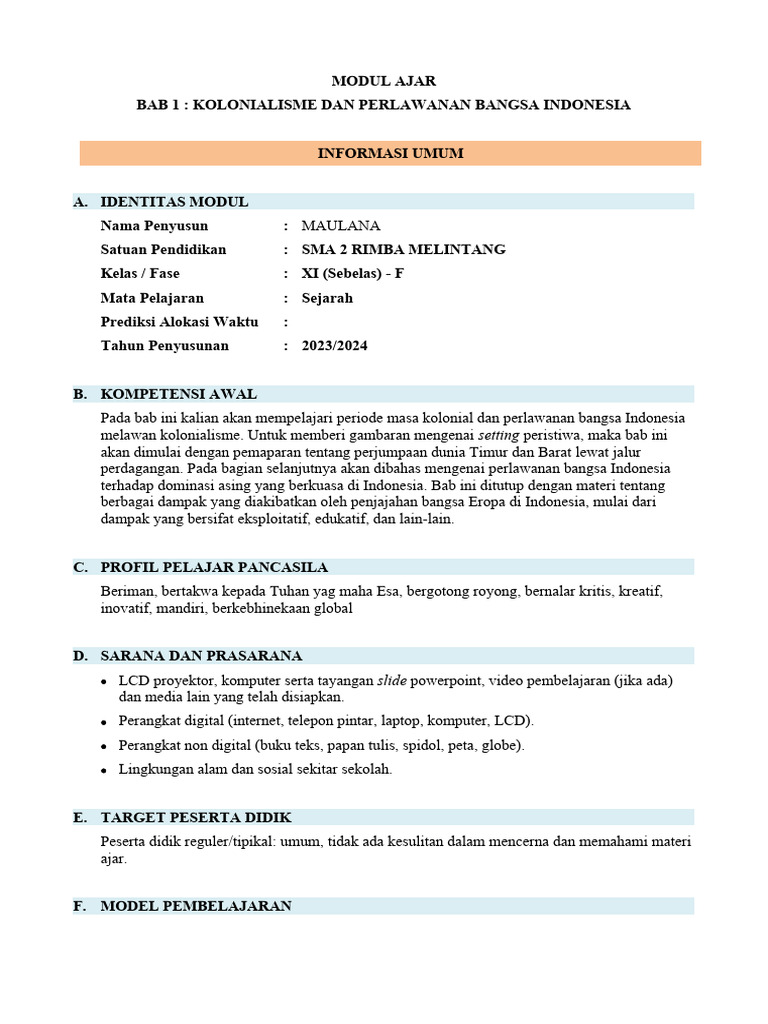 Sejarah 11 - Bab 1 - Kolonialisme Dan Perlawanan Bangsa Indonesia | PDF