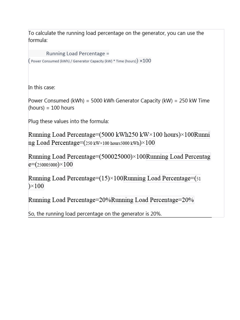 To Calculate The Running Load Percentage On The Generator | PDF ...