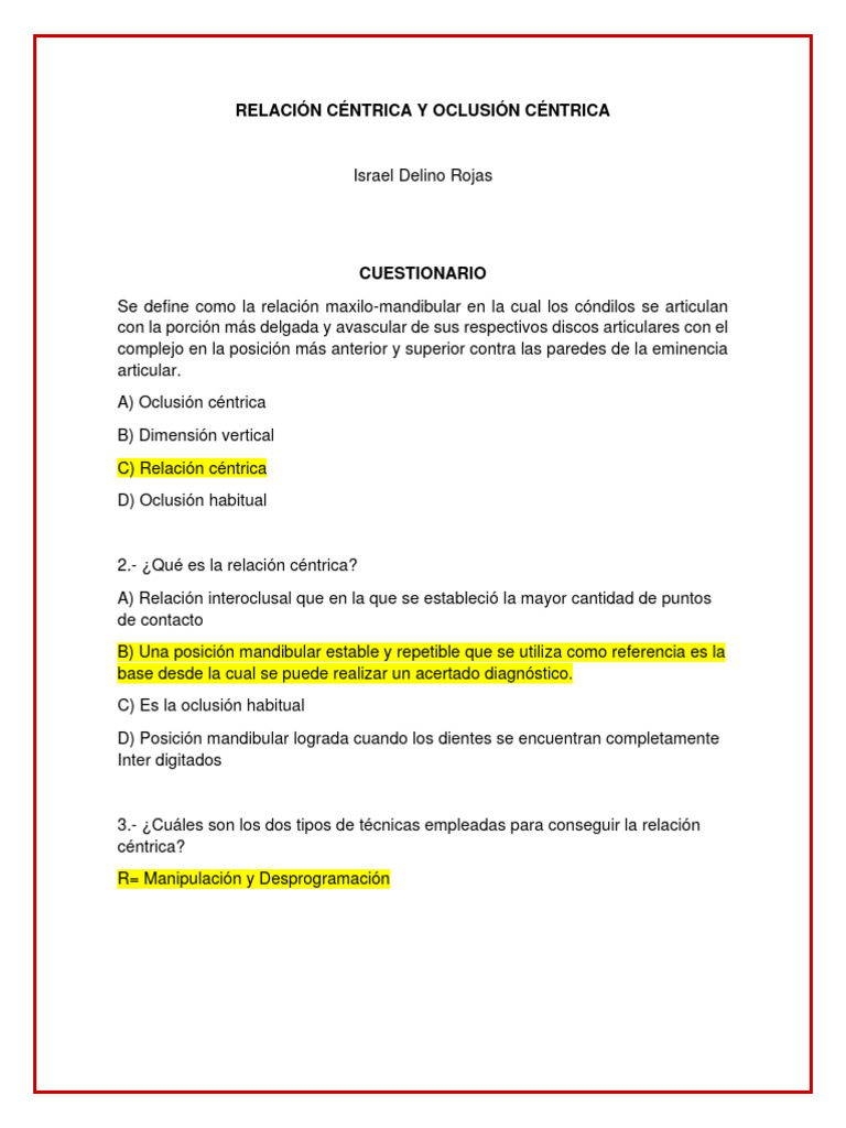 Relación Céntrica y Oclusión Céntrica | PDF