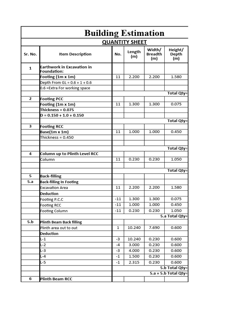 Building Estimation Excel Sheet 1 | Download Free PDF | Building Technology | Home