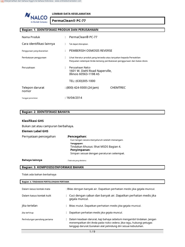 MSDS PC77.en - Id (Cleaning ROP) | PDF