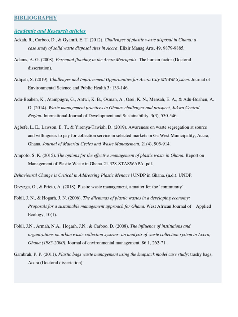 Bibliography Ahesi University | PDF | Accra | Waste Management