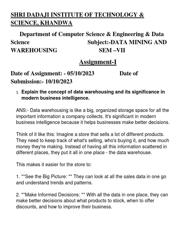 Warehousing & Data Mining Assignment | PDF | Metadata | Data Warehouse