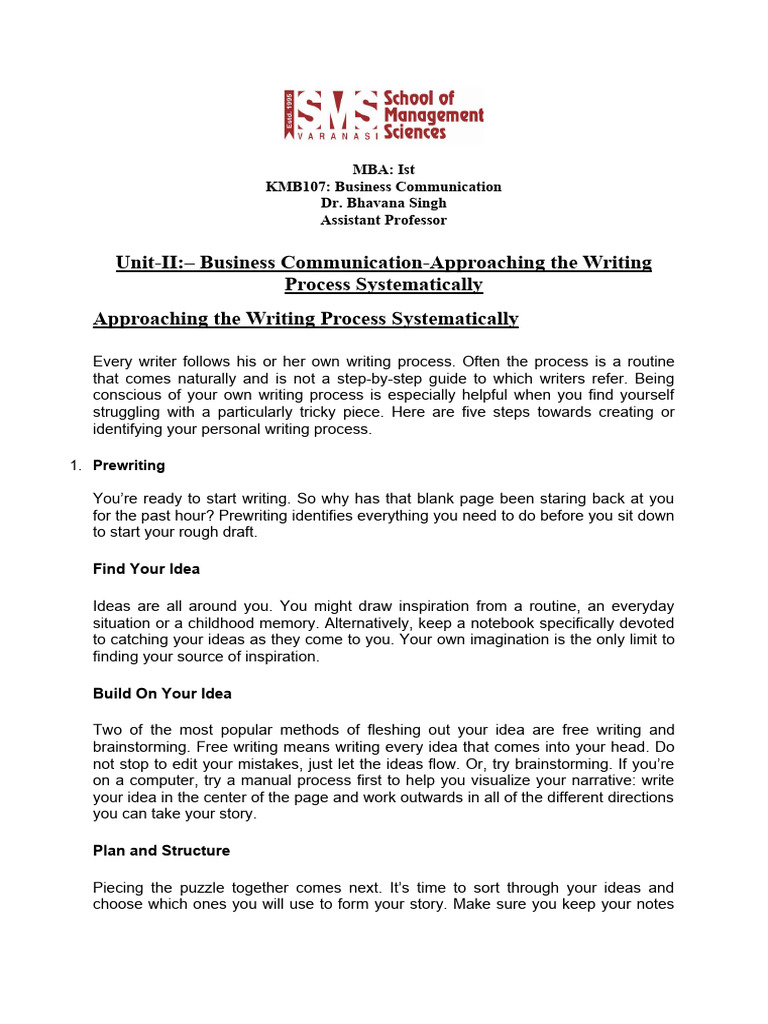Systematic Business Writing Process | PDF | Editing | Cognition