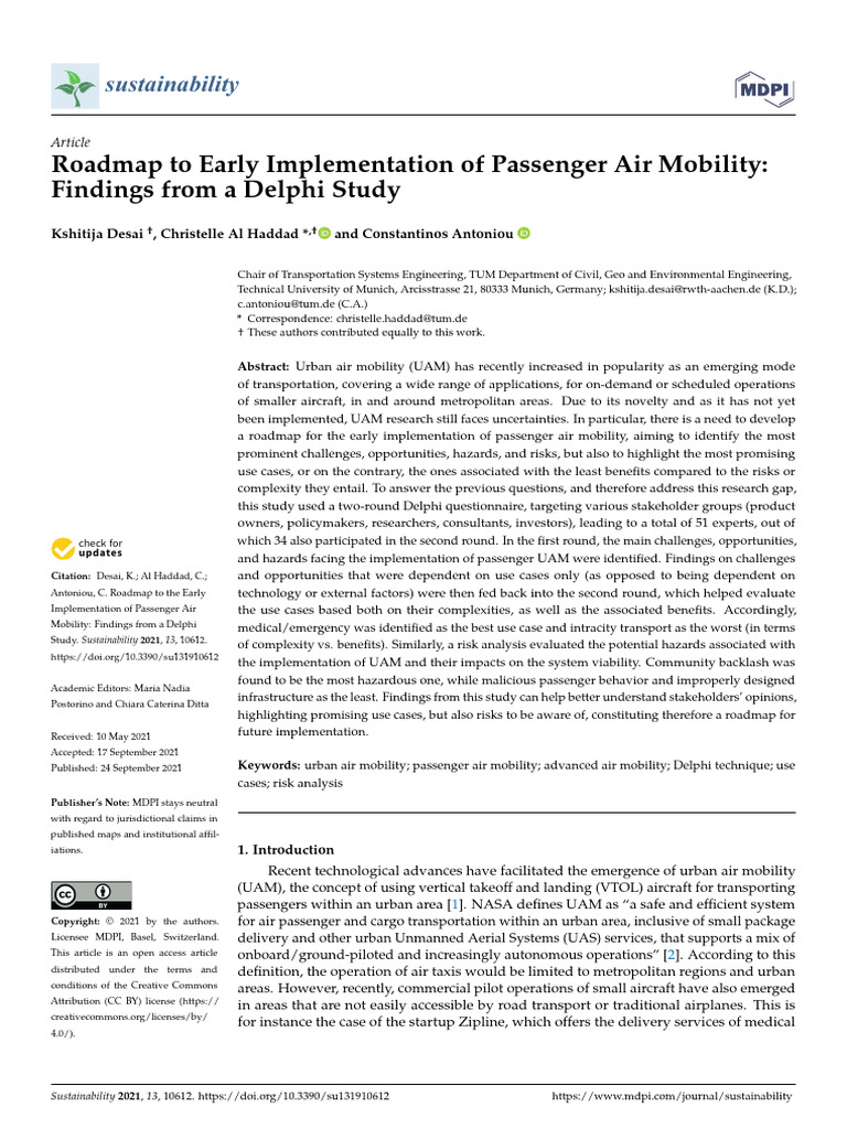 Roadmap To Early Implementation of Passenger Air Mobility | PDF ...