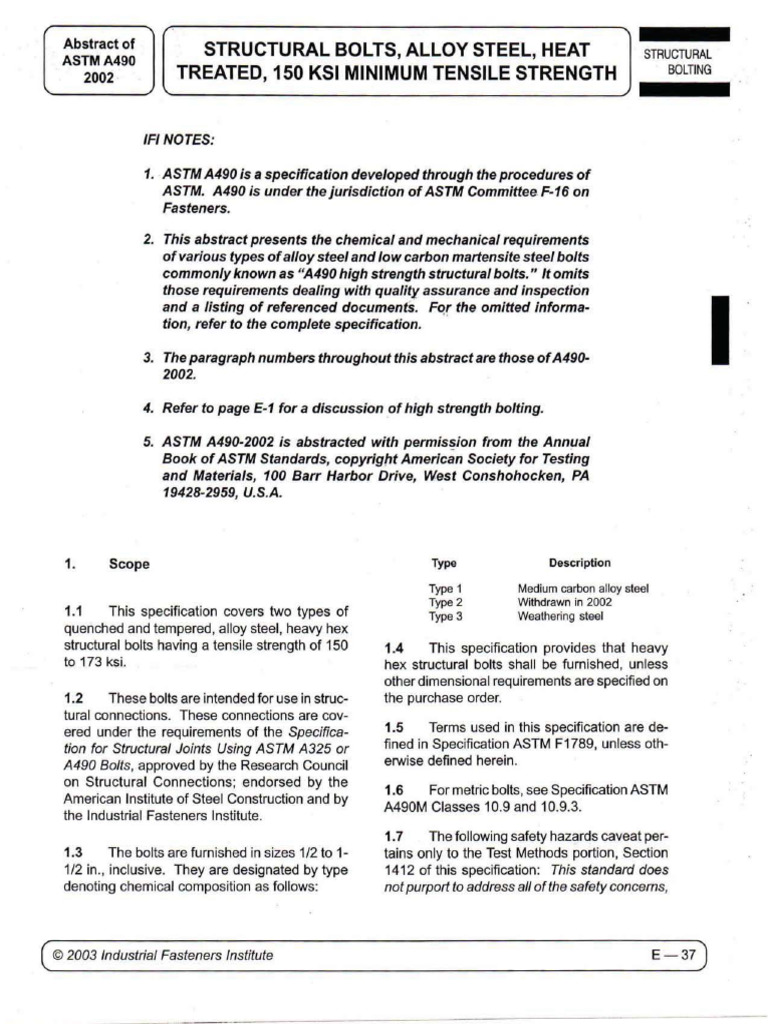 Abstract of ASTM A490 2002 | PDF | Screw | Steel