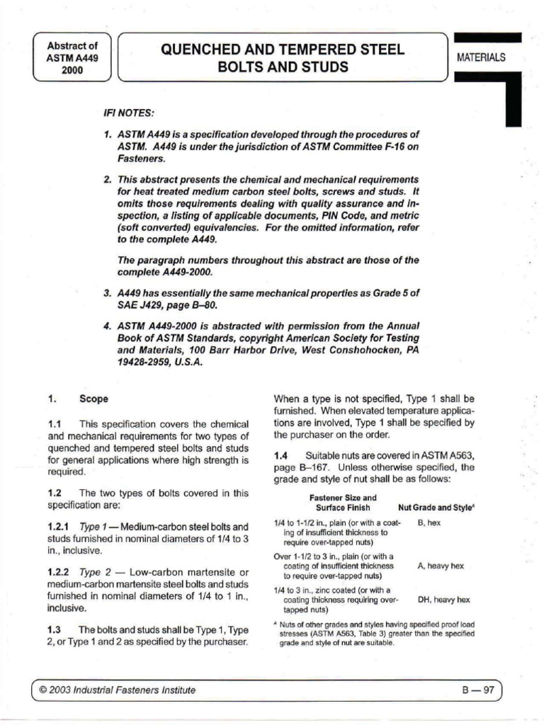 Abstract of ASTM A449 2000 | PDF | Screw | Strength Of Materials