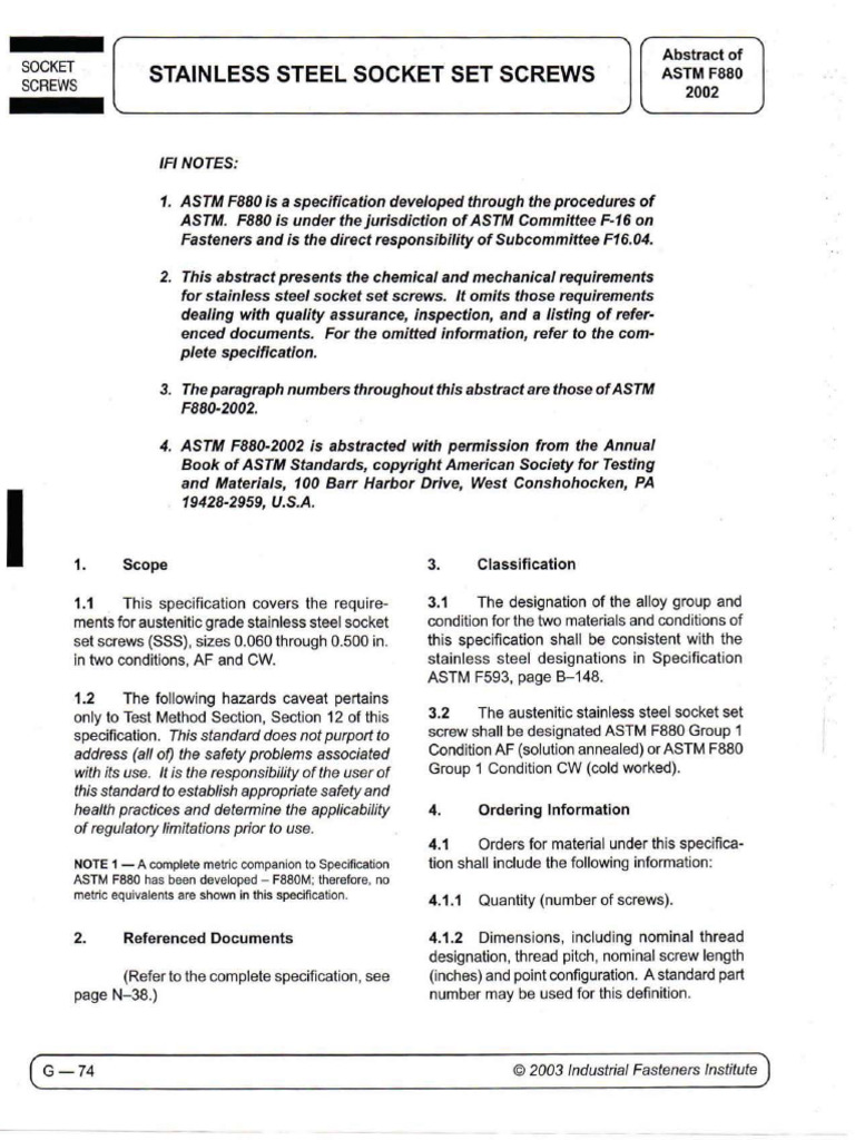 Abstract of ASTM F880 2002 | PDF | Screw | Stainless Steel