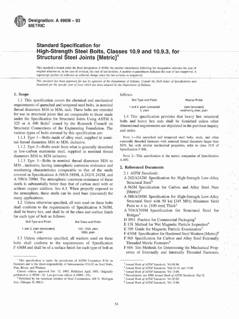 Astm A490m 1993 | PDF | Screw | Steel