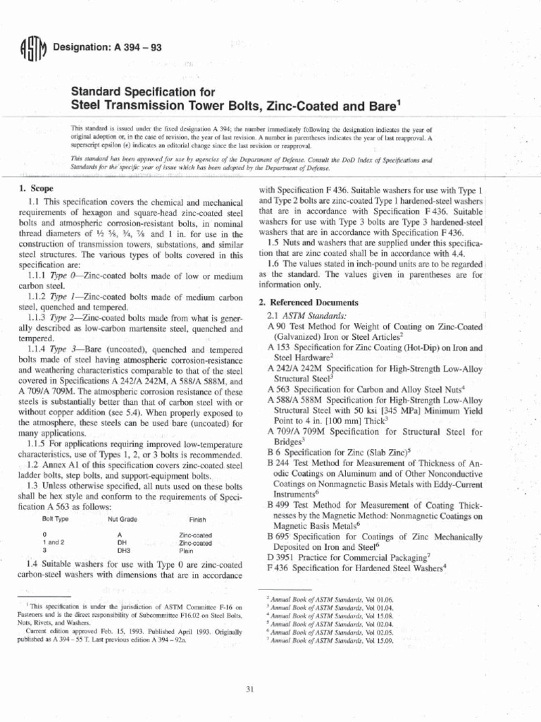 Astm A394 1993 | PDF | Screw | Steel