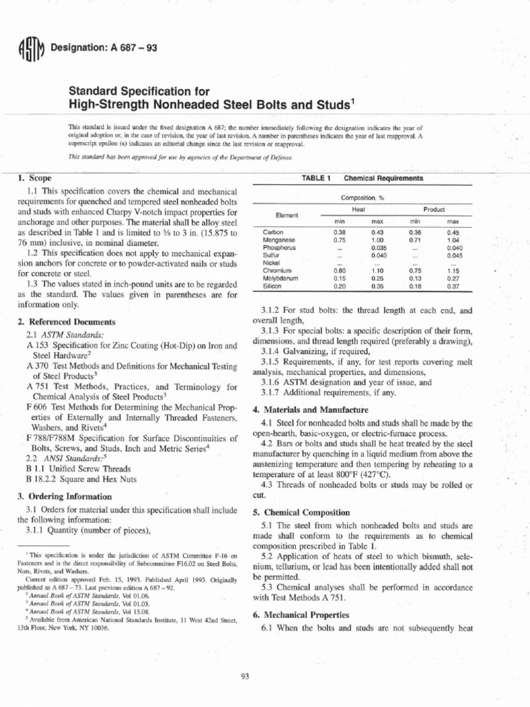 Astm A687 1993 | PDF | Screw | Steel