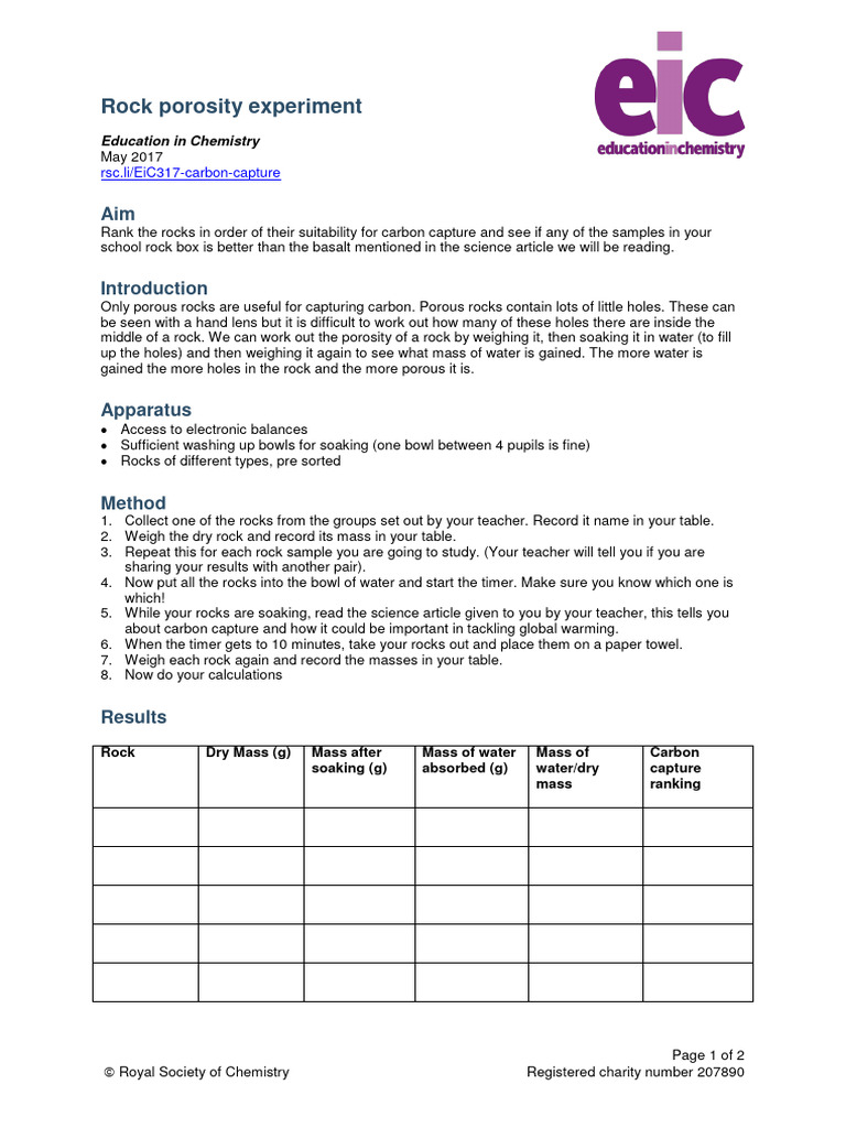 Rock Porosity Experiment: RSC - Li/Eic317-Carbon-Capture | PDF ...