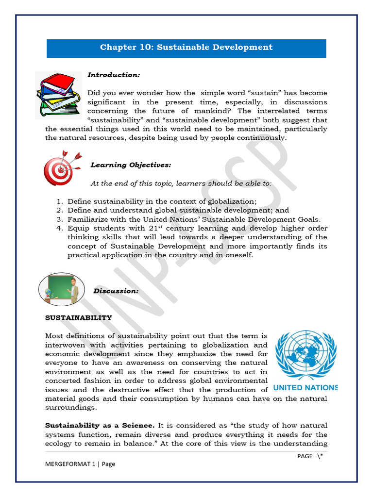 SocSci 103 Chapter 10 Sustainable Development | PDF | Sustainability | Millennium Development Goals