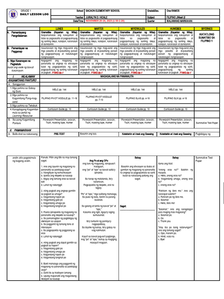 Q2 DLL Filipino1 Week-3 | PDF