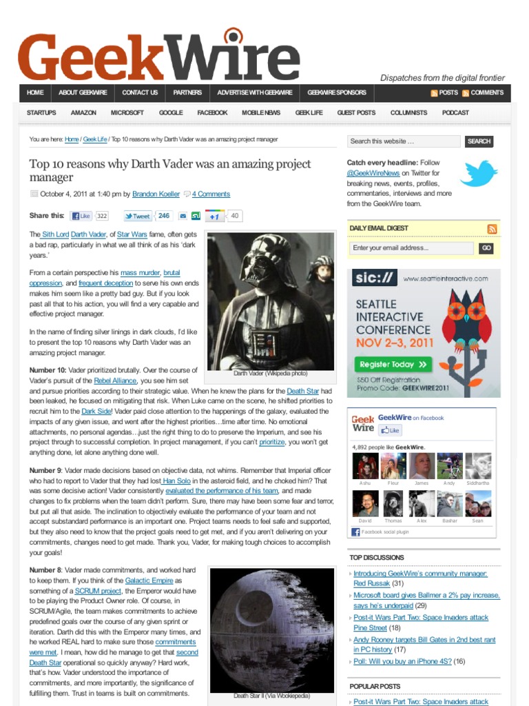 Darth Vader Project Manager | PDF | Scrum (Software Development ...