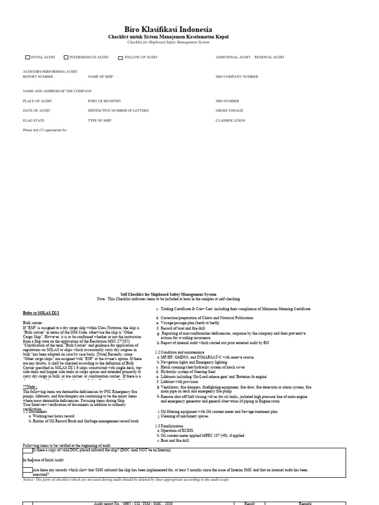 Checklist Audit Ism Kapal Eng | PDF | Audit | Oil Tanker