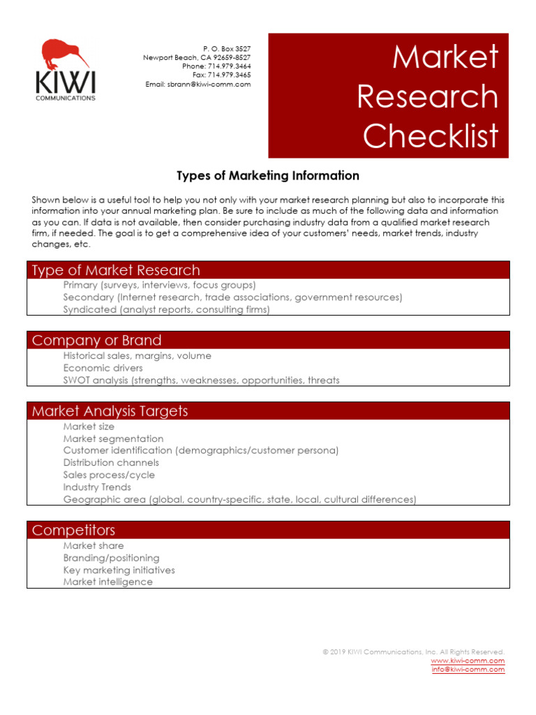 Market Research Planning Checklist | PDF | Survey Methodology ...