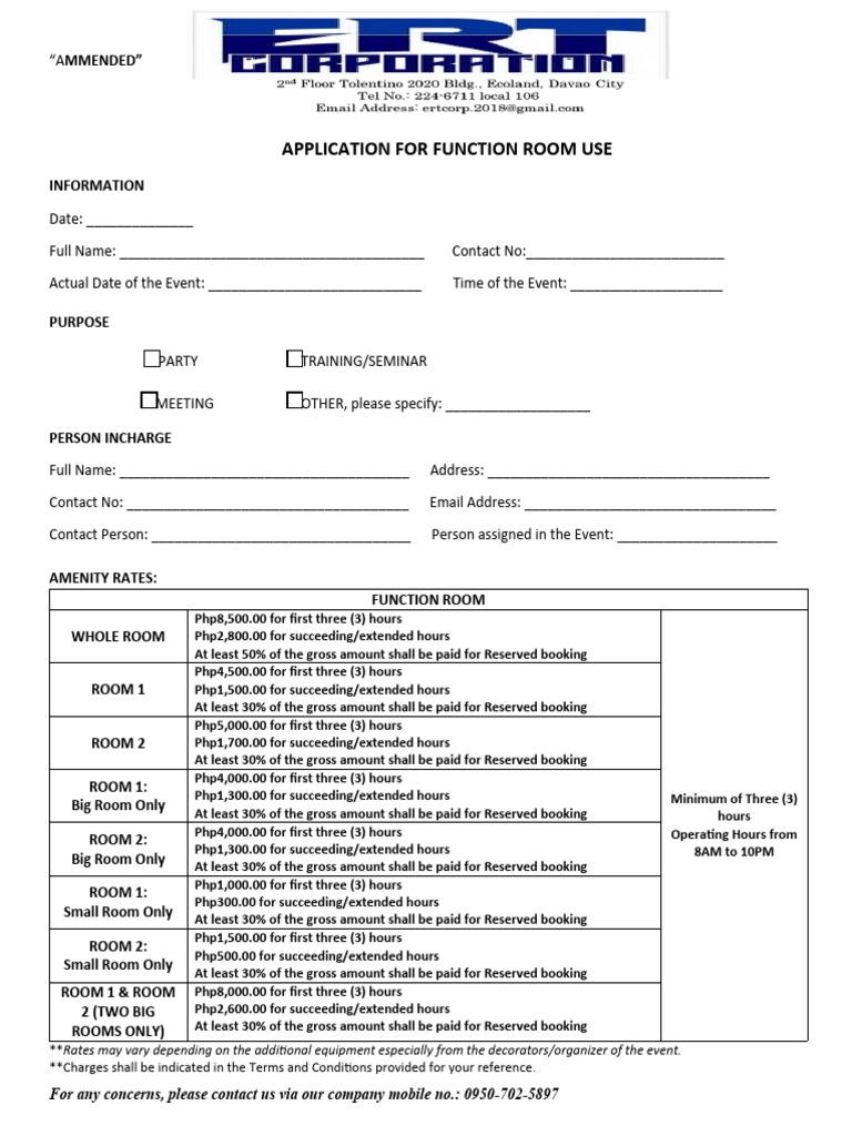 Application For Function Room Use (Draft) | PDF