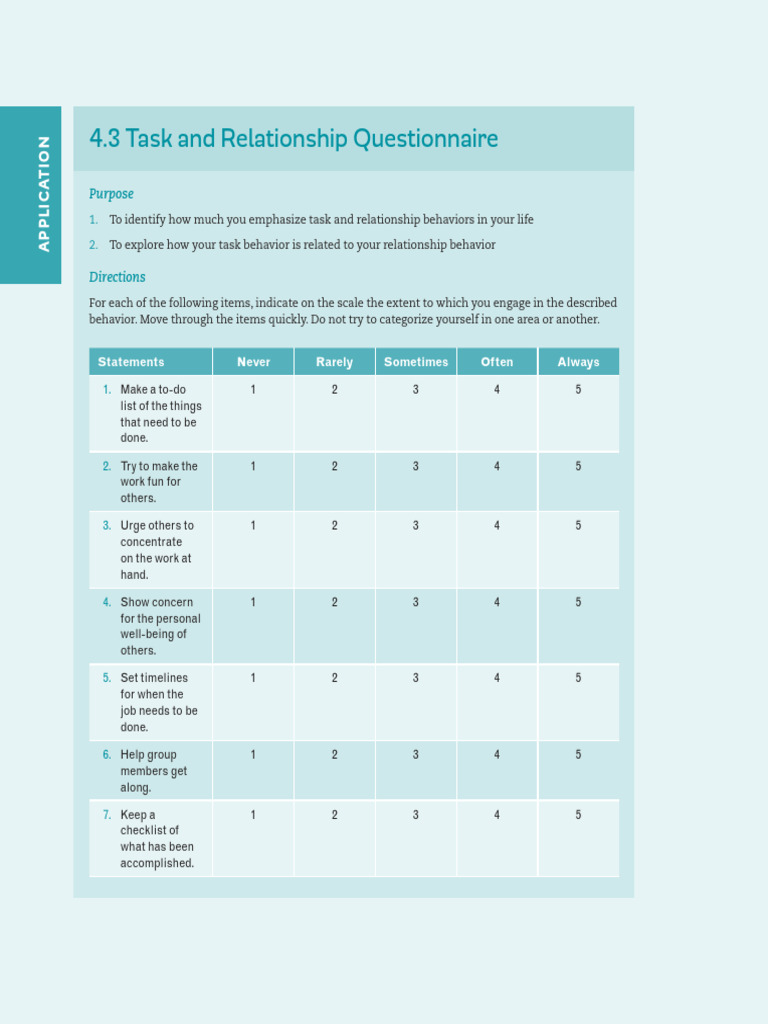 4.3 Task and Relationship Questionnaire | PDF | Leadership ...