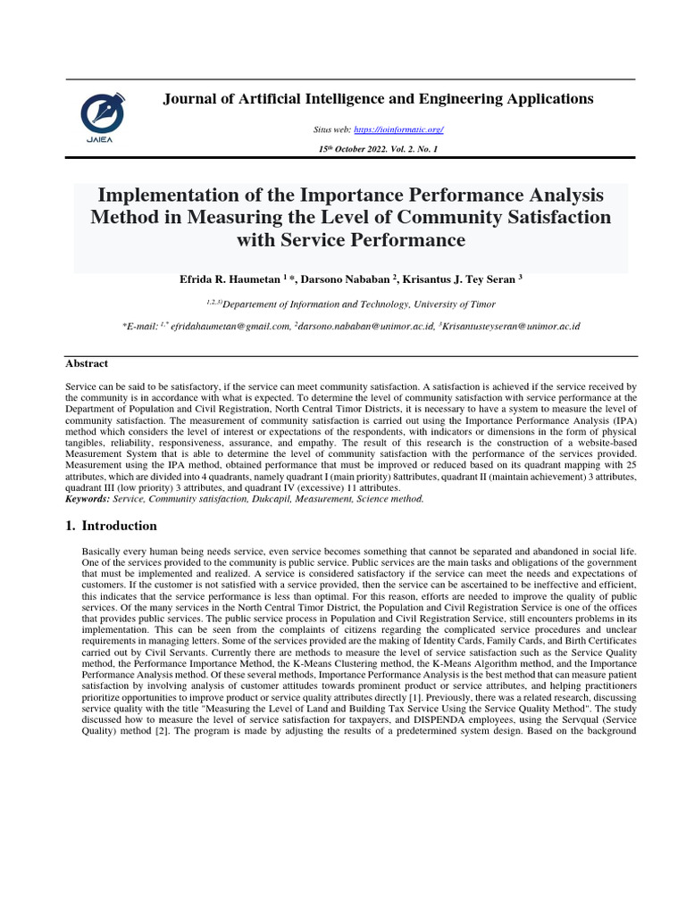 33.implementation of The Importance Performance Analysis Method in Measuring The Level of ...