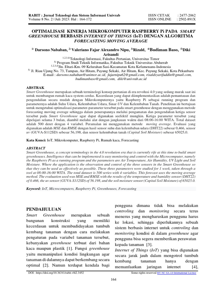 OPTIMALISASI KINERJA MIKROKOMPUTER RASPBERRY Pi PADA SMART GREENHOUSE ...