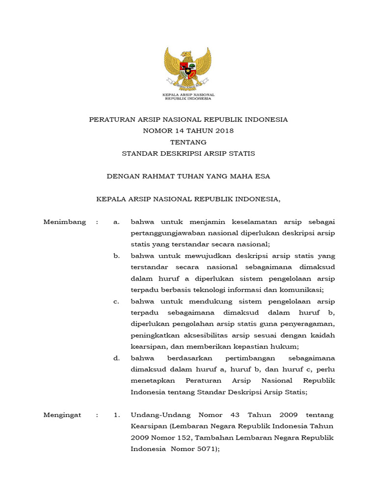 Perka Standar Deskripsi Arsip Statis | PDF