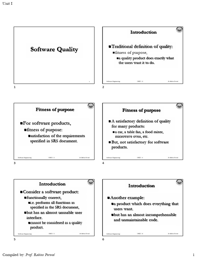 UNIT - 1 - Software Quality v2 - Refined at CSJMU - 6 Slides Handouts | PDF | Iso 9000 | Quality ...