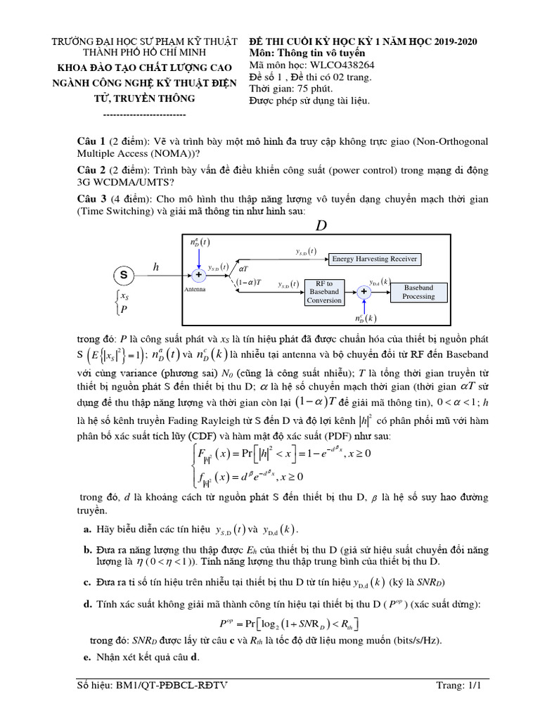 De Thi TTVT HK1 2019-2020 (CLC) | PDF