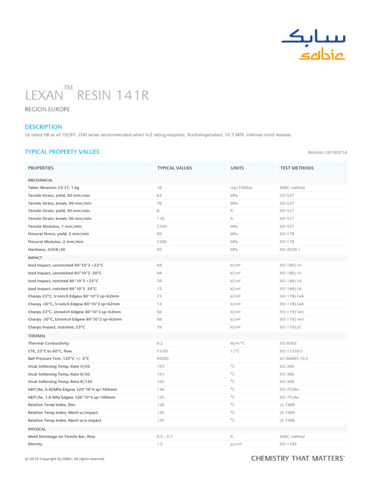 TDS - Lexan 141R (141R-701) | PDF | Dielectric | Pascal (Unit)